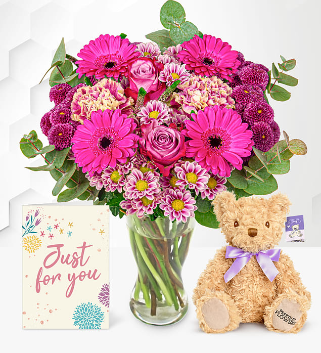 Crimson Collection with Teddy & Card | Prestige Flowers