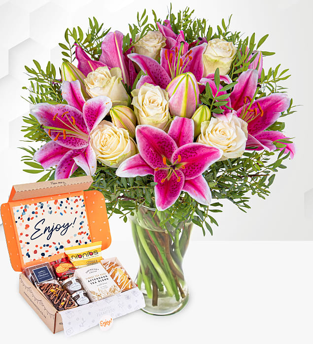 Pink Lilies, Roses & Afternoon Tea | Prestige Flowers