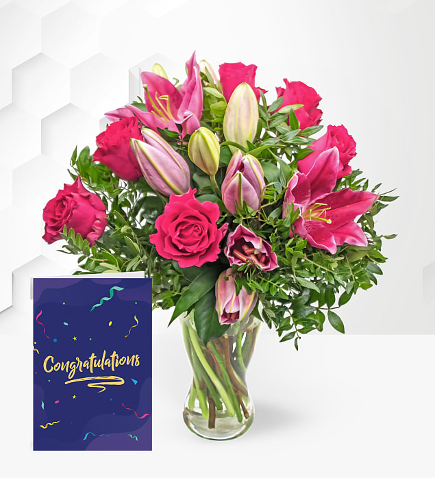 Rose and Lily with Congratulations Card | Prestige Flowers