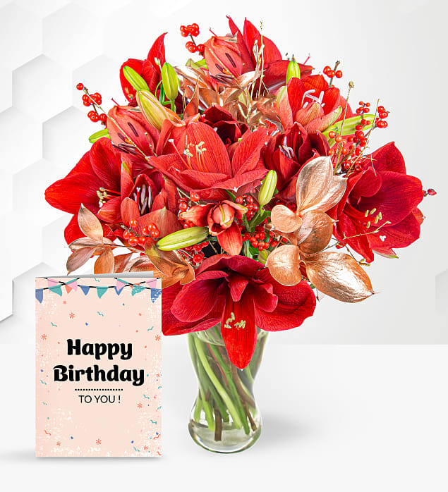 Amaryllis Wonder with Birthday Card | Prestige Flowers