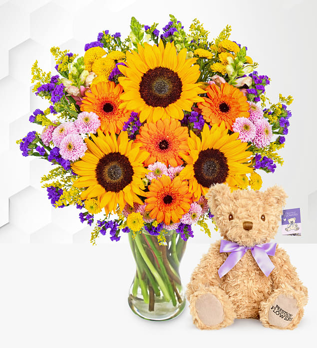 Brilliant Sunshine With Teddy Bear | Prestige Flowers